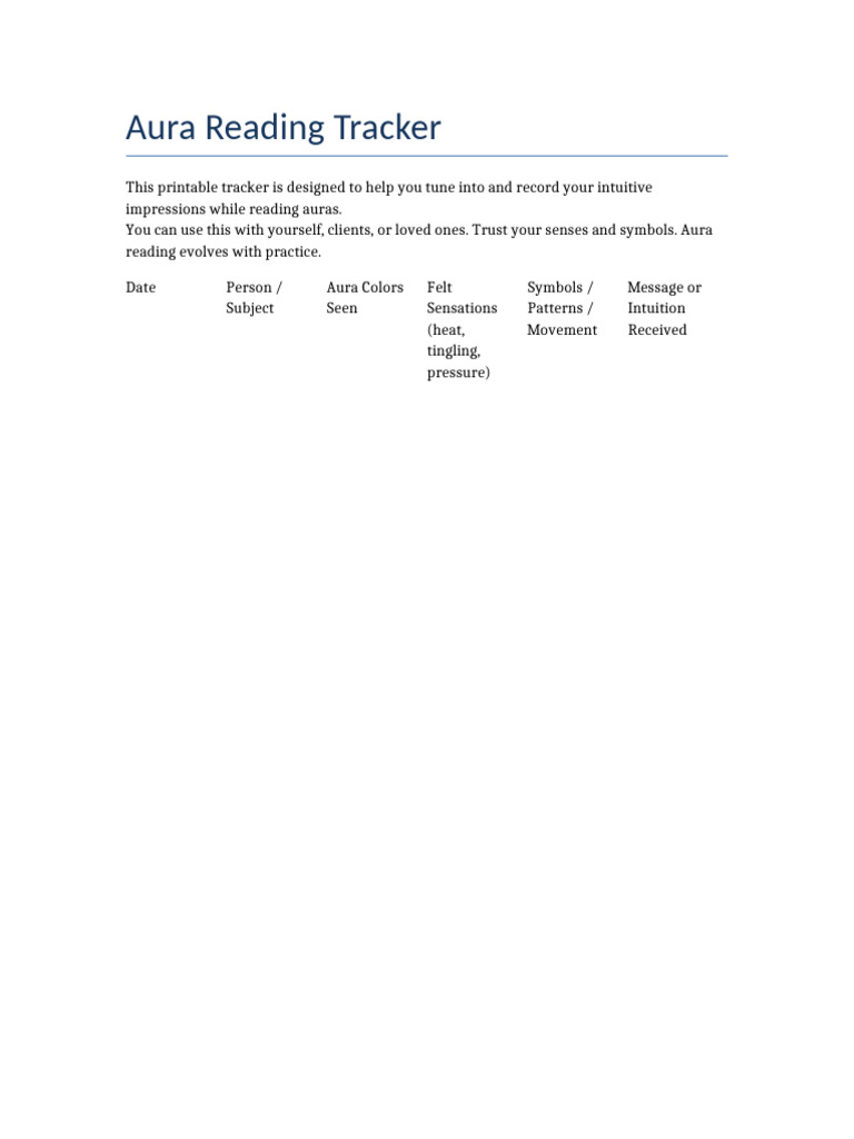 Aura Reading Tracker Printable Guide | PDF