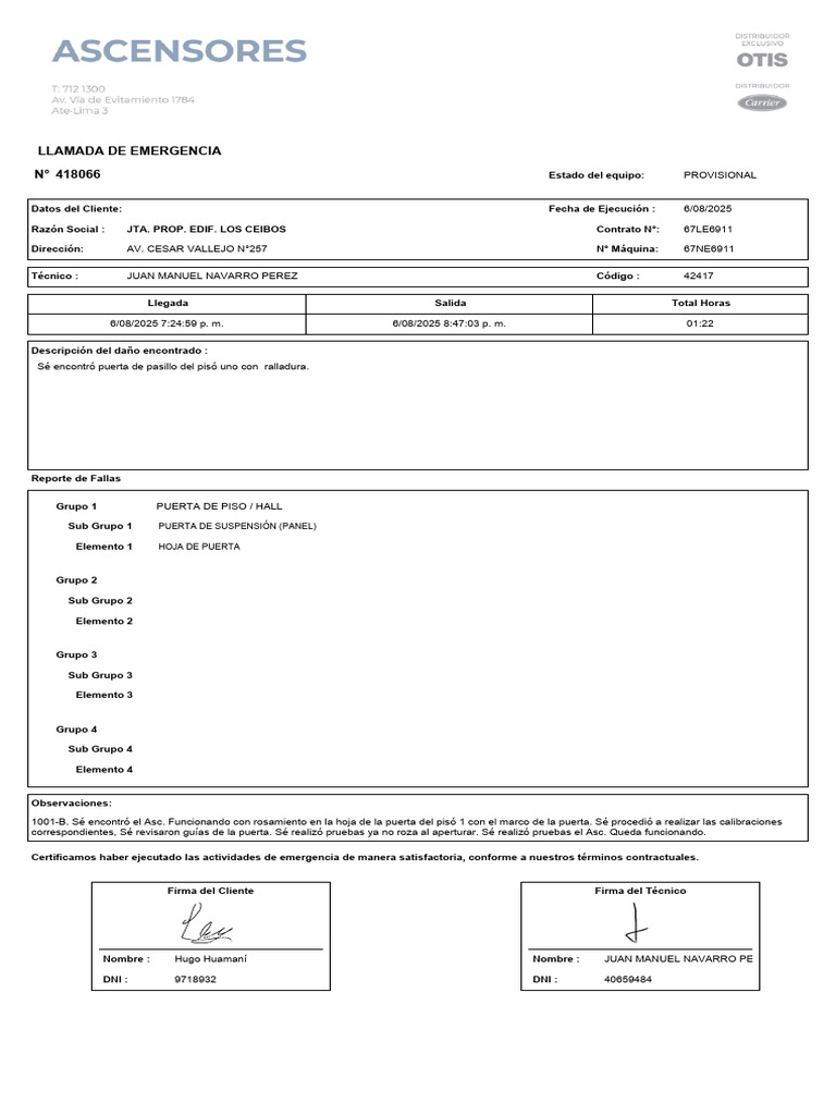 Certificado Del Emergencia - Máquina 67NE6912 | PDF
