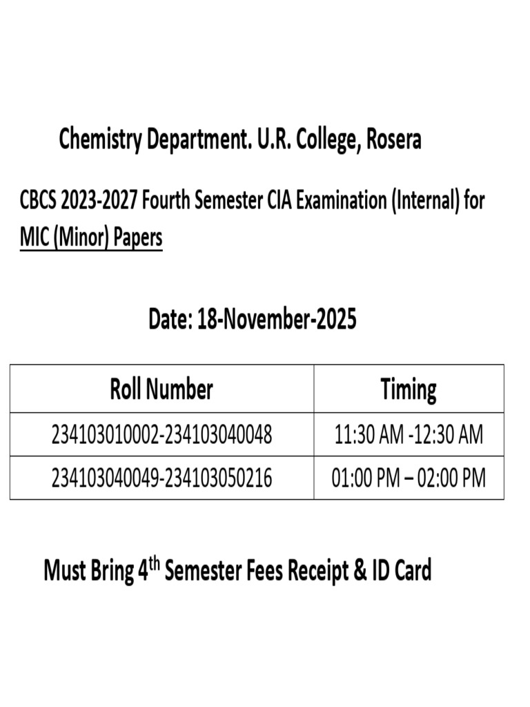 CIA Notice 2023-27 4th Semester MIC (Minor) - Chemistry (U.R. College ...
