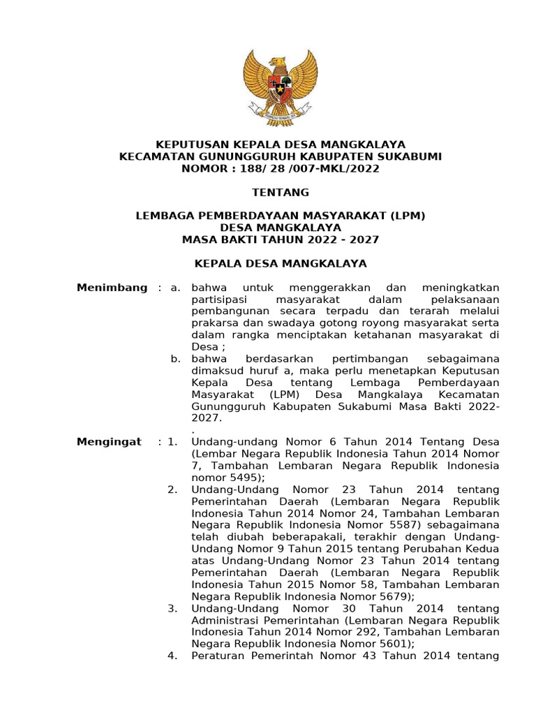 Keputusan LPM Desa Mangkalaya 2022-2027 | PDF
