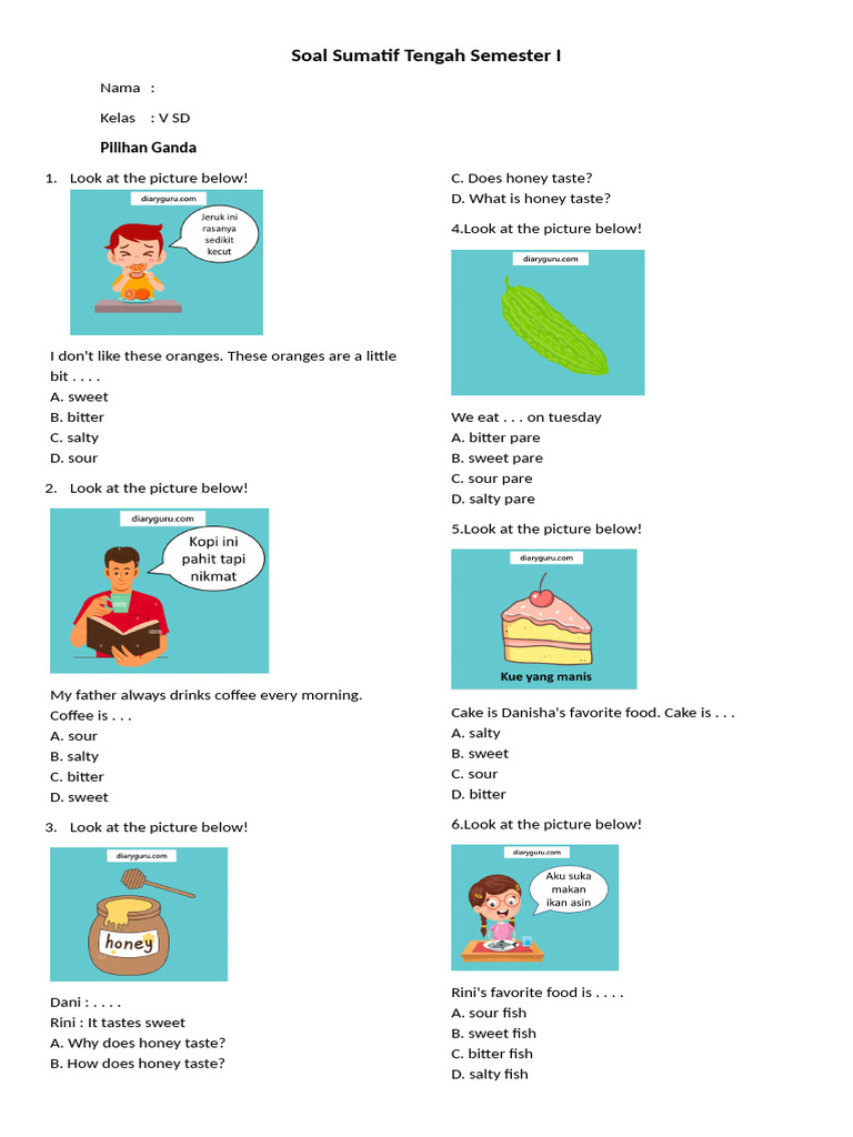 Pts Bahasa Inggris Kelas 5 Semester 1 | PDF | Taste | Chess