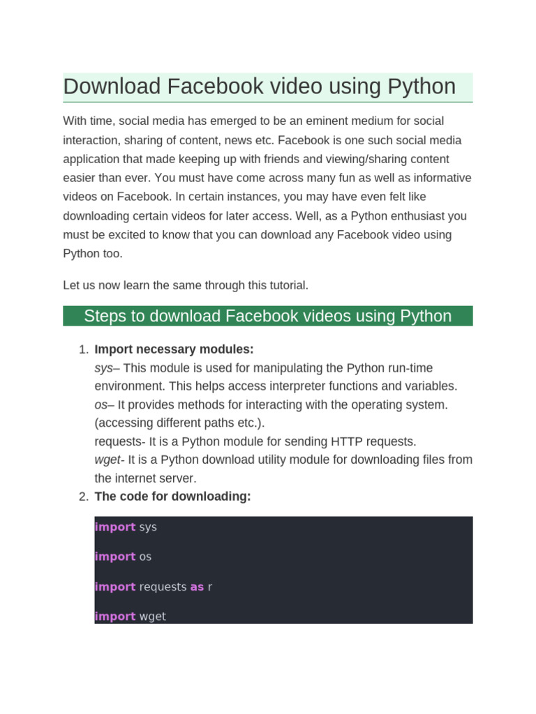 Download Facebook Video Using Python | PDF