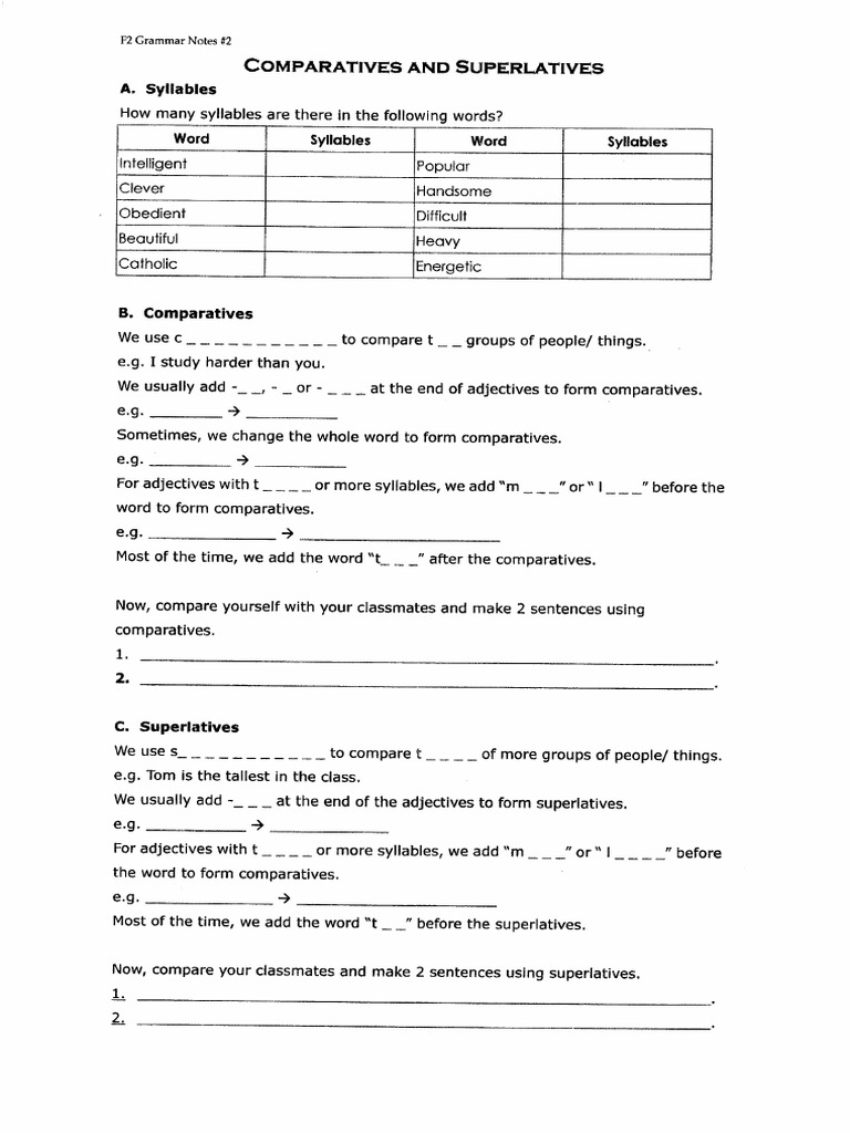 F2 - Comparatives and Superlatives Notes PDF | PDF