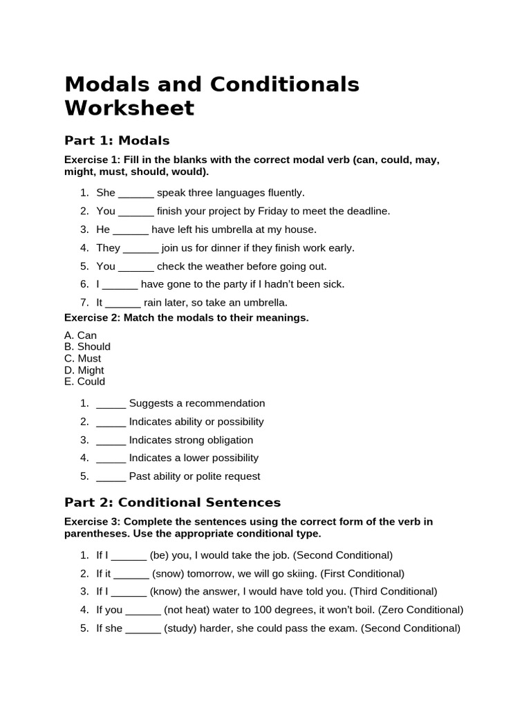 Modals and Conditionals Worksheet | PDF