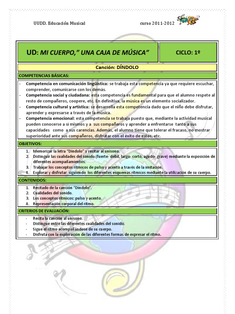 Unidad Didáctica Ed. Musical | PDF | Canciones | Ritmo