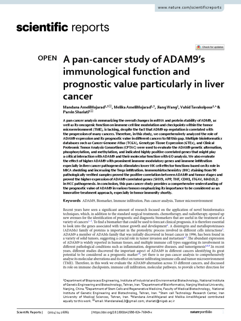 A Pan-cancer Study of ADAM9’s Immunological Function and Prognostic ...