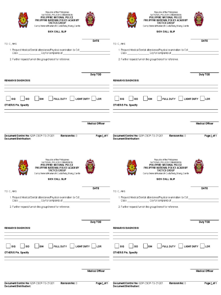 Sick Call Slip Form Updated December 10 2024-1-1 | PDF