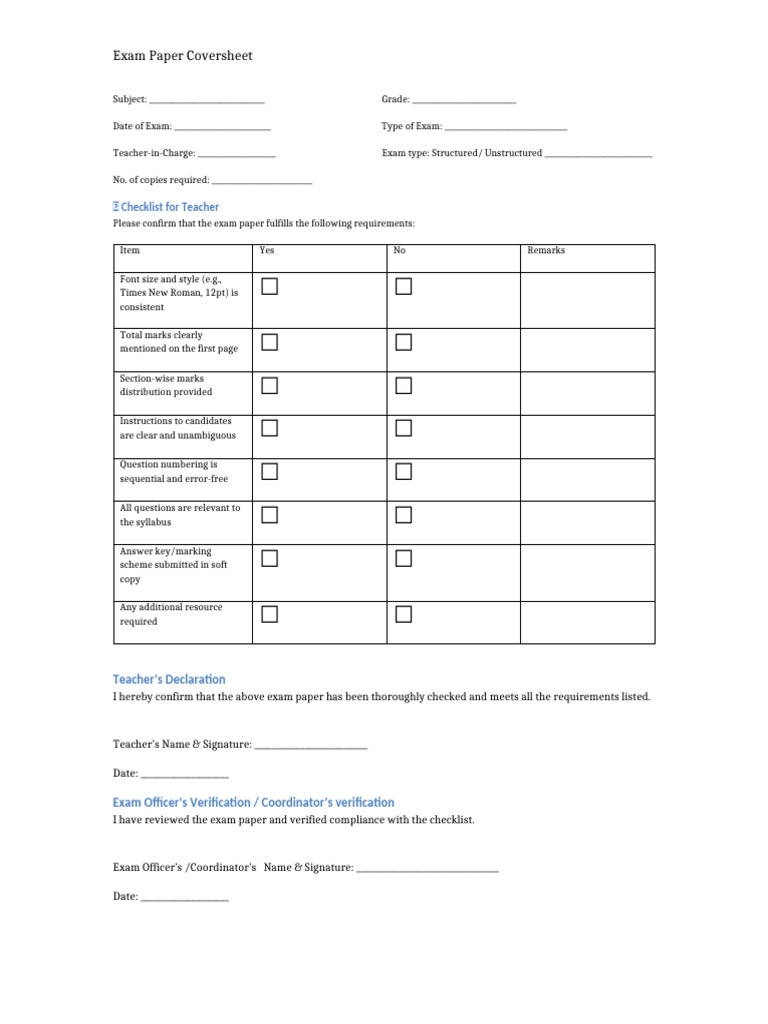 Lower Secondary Cambridge-Exam Paper Coversheet | PDF