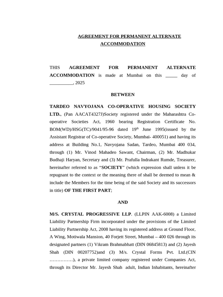 Permanent Alternate Accommodation Agreement | PDF | Private Law ...
