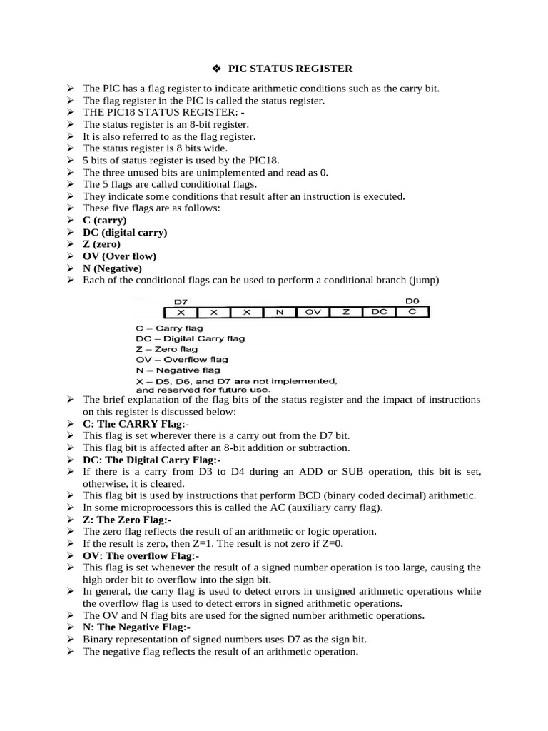 PIC18 Status Register Overview | PDF | Central Processing Unit | Arithmetic