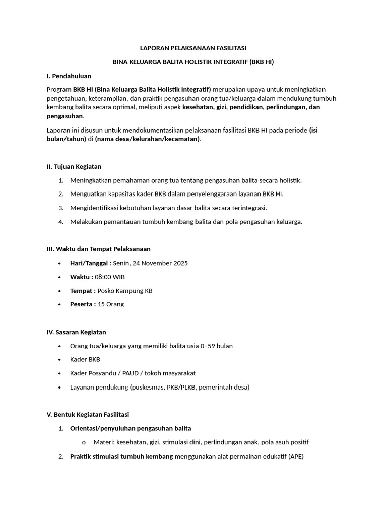 Laporan Fasilitasi BKB HI 2025 | PDF