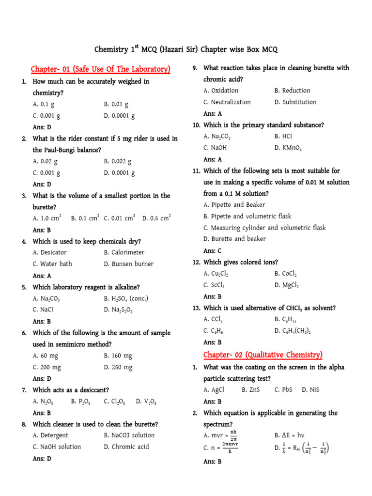 Chemistry 1st Box Mcq (Hazari Sir) English Version | PDF | Atomic ...