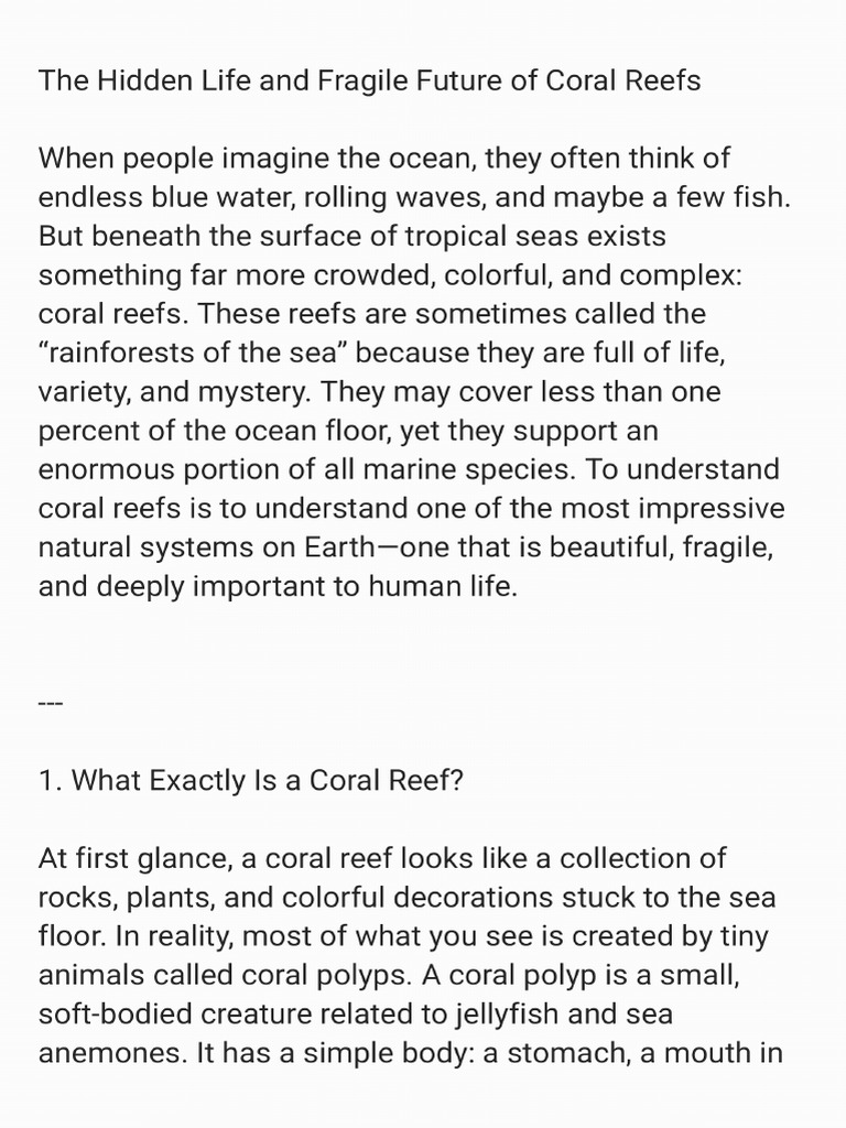 The Hidden Life and Fragile Future of Coral Reefs | PDF