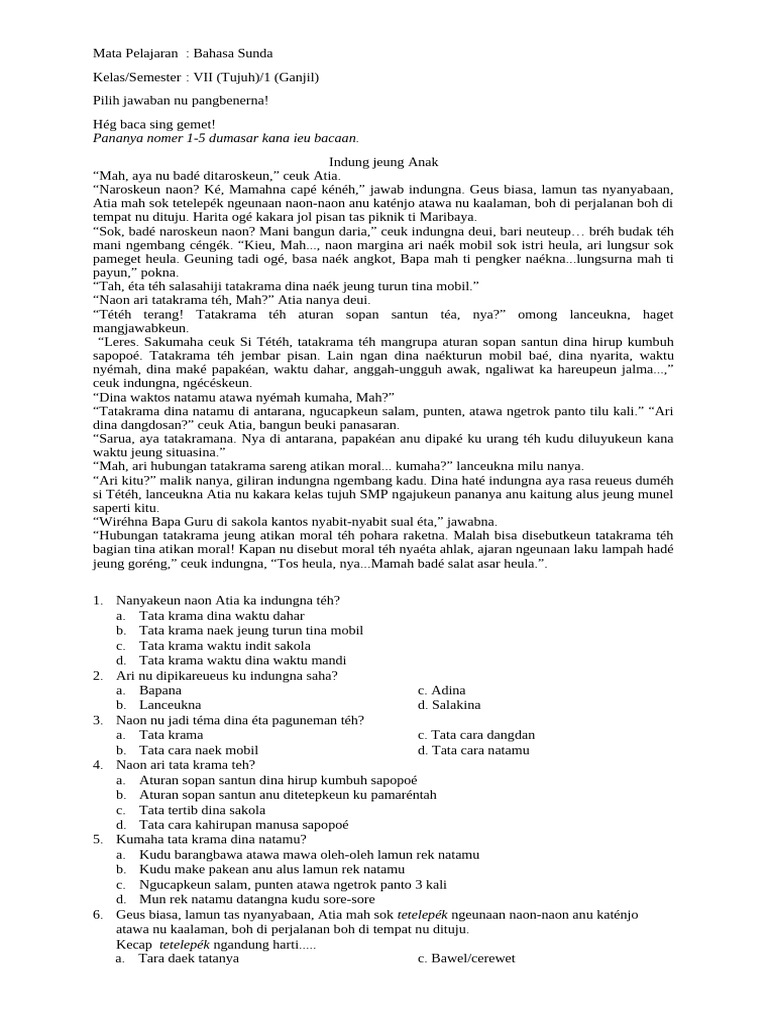 SOAL B. Sunda Kls 7 | PDF