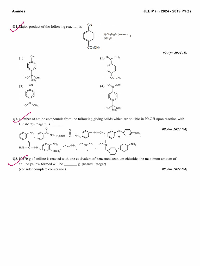 Amines 2024 PYQ | PDF | Amine | Amide