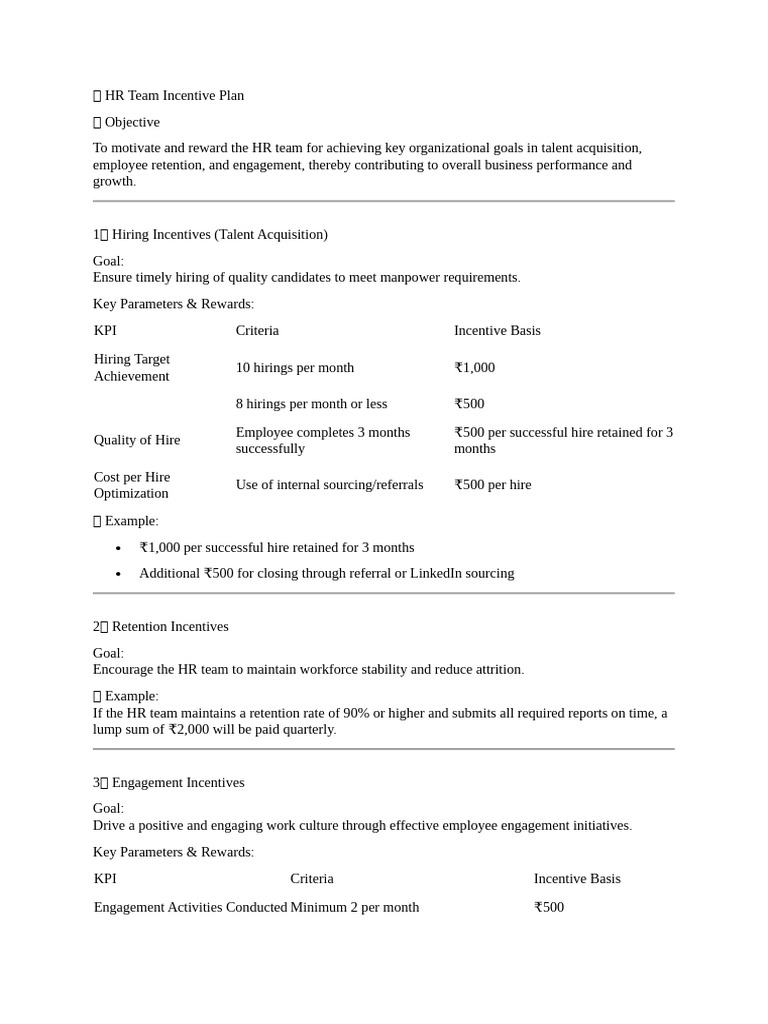 ? HR Team Incentive Plan | PDF | Incentive | Employee Retention