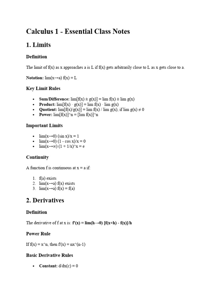 Calculus 1 Notes | PDF | Derivative | Exponential Function