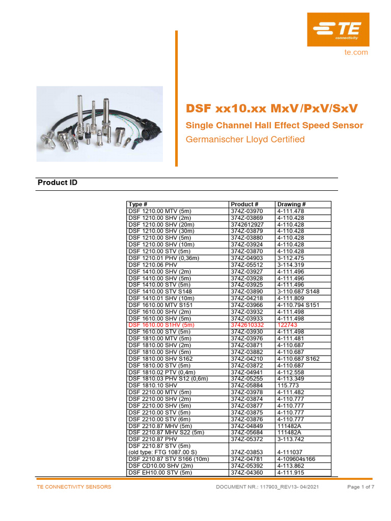 TE Connectivity DSF Speed Sensors Guide | PDF | Hertz | Resistor