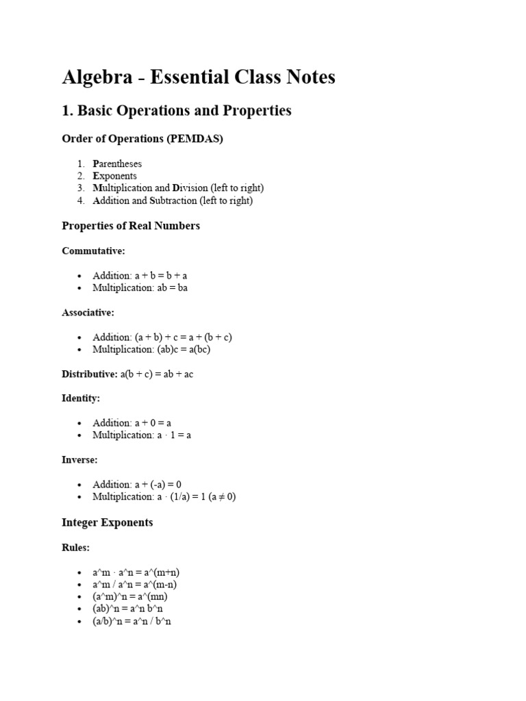 Algebra Notes | PDF | Matrix (Mathematics) | Multiplication