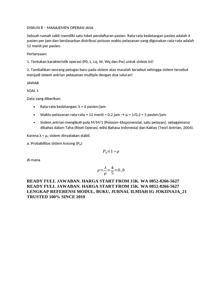 Diskusi 8 - Manajemen Operasi Jasa | PDF