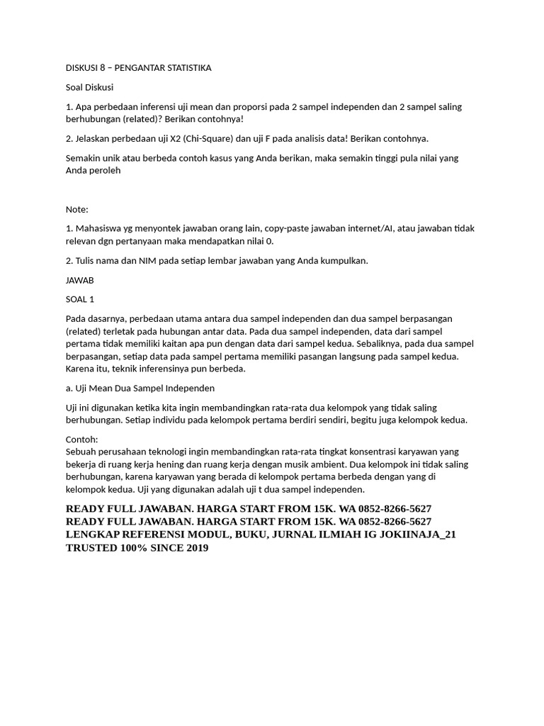 Diskusi 8 - Pengantar Statistika | PDF