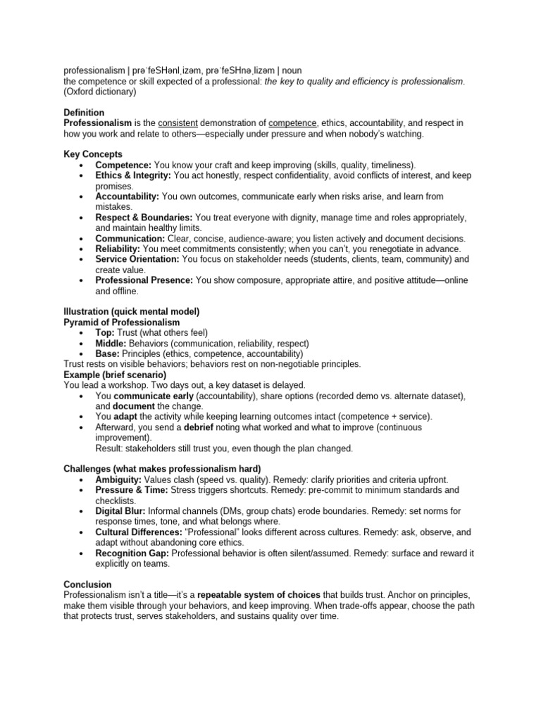 Professionalism | PDF | Integrity | Accountability