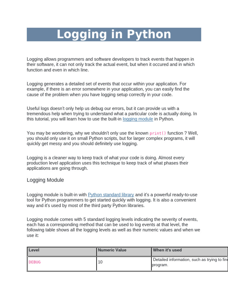 Logging in Python | PDF | Python (Programming Language) | Filename