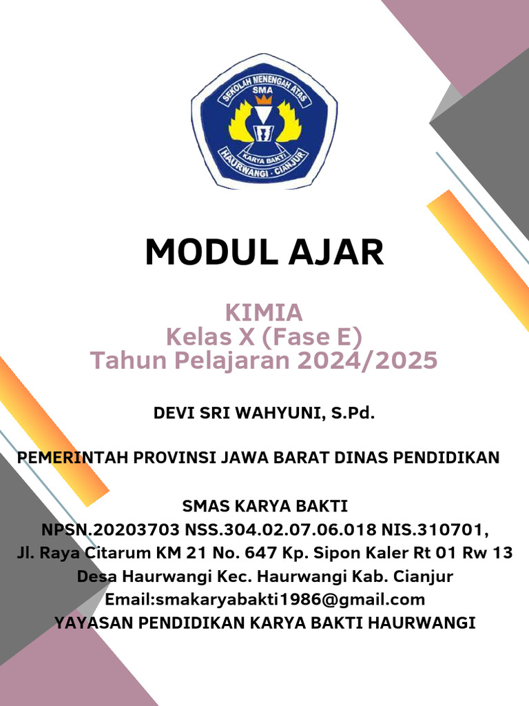 Cover Modul Ajar Kimia X Fase e | PDF