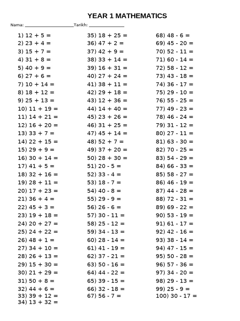 Y1 Addition & Subtraction | PDF