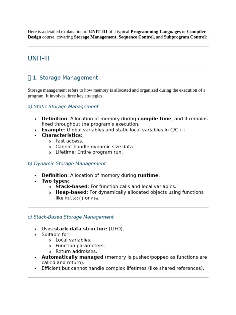 Unit-Iii: 1. Storage Management | PDF | Scope (Computer Science) | Variable (Computer Science)