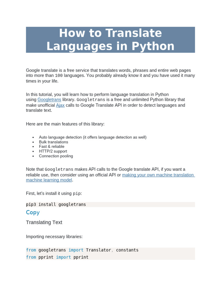How To Translate Languages in Python | PDF | Python (Programming Language) | Translations