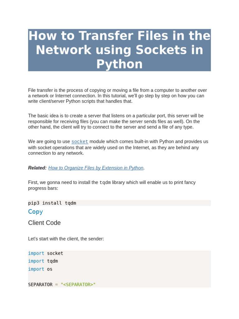 How To Transfer Files in The Network Using Sockets in Python | PDF ...