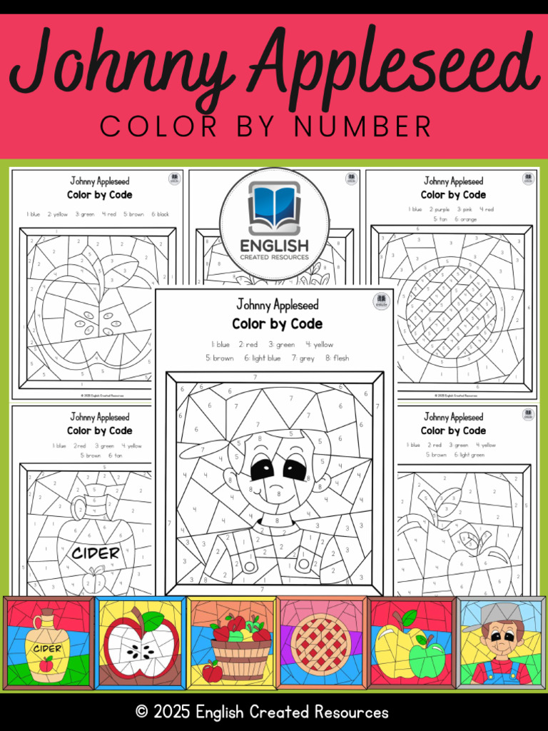 Johnny Appleseed Color by Code Copyright 2025 English Created Resources ...