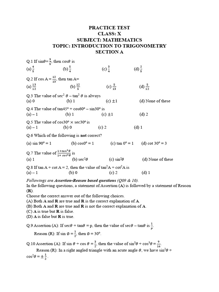 Practice Test Introduction To Trigonometry - Merge | PDF | Trigonometry ...