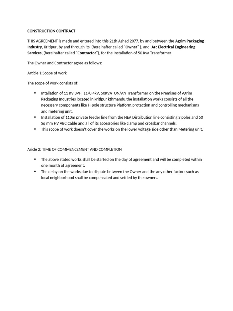 Construction Contract | PDF