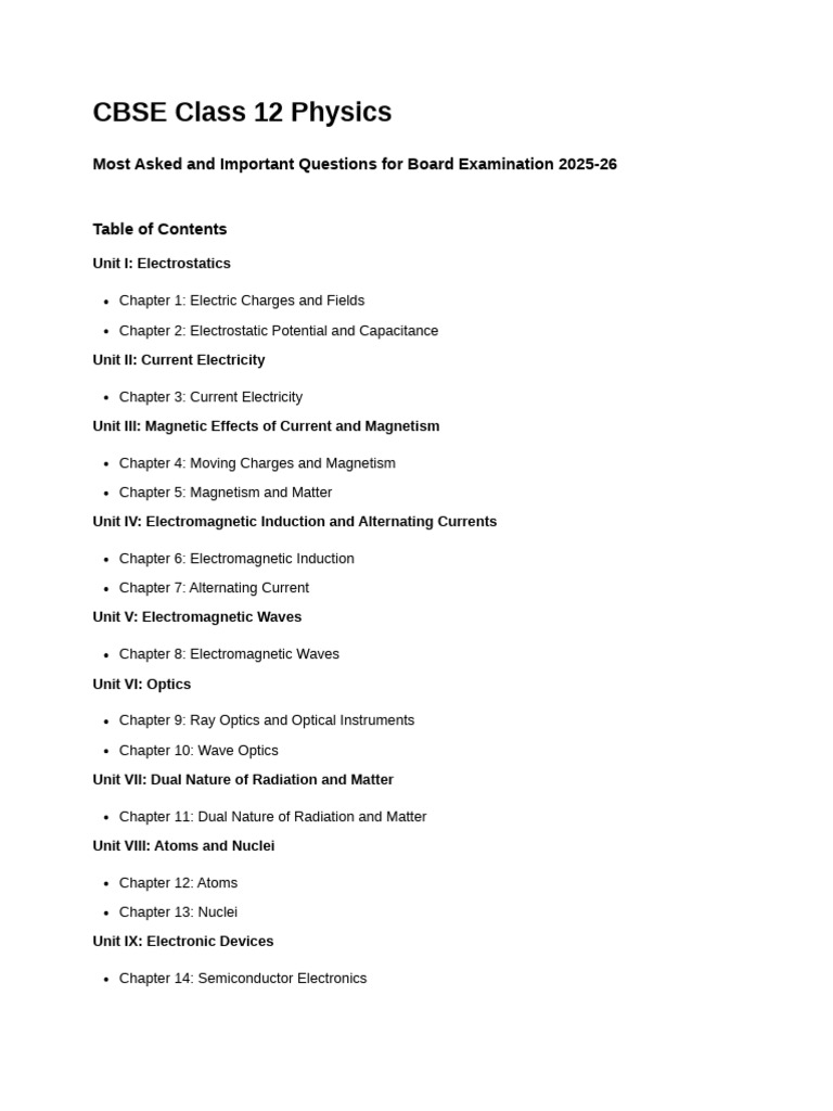 CBSE Class 12 Physics Important Questions 2025 26 | PDF | Inductance | Electromagnetic Radiation