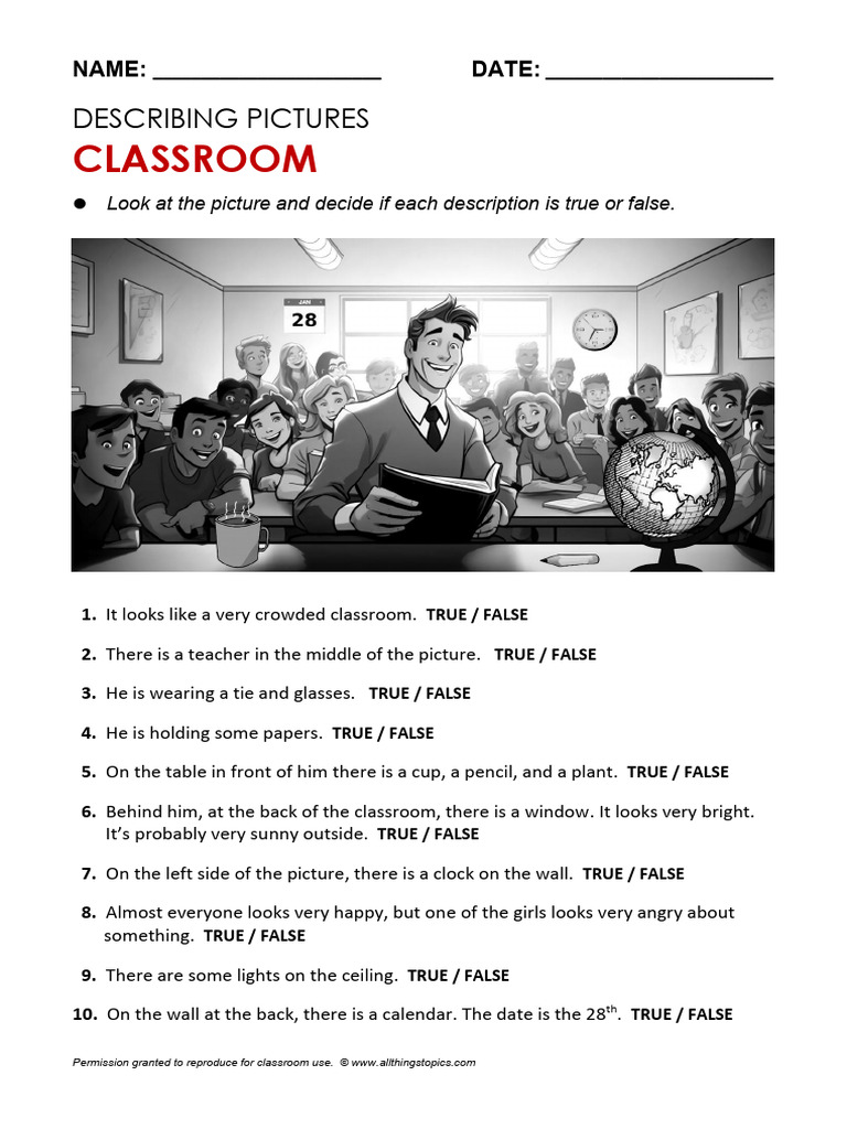 Describing Pictures Classroom TF | PDF