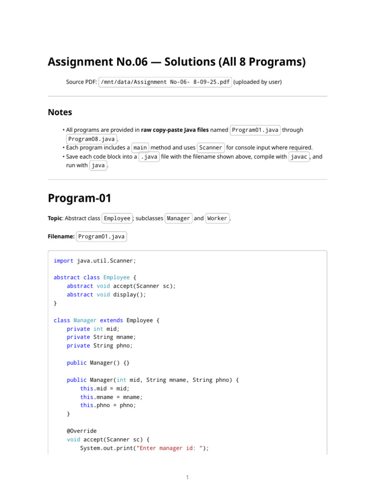 All 8 Java Programs Solutions | PDF | Programming Paradigms | Object Oriented Programming
