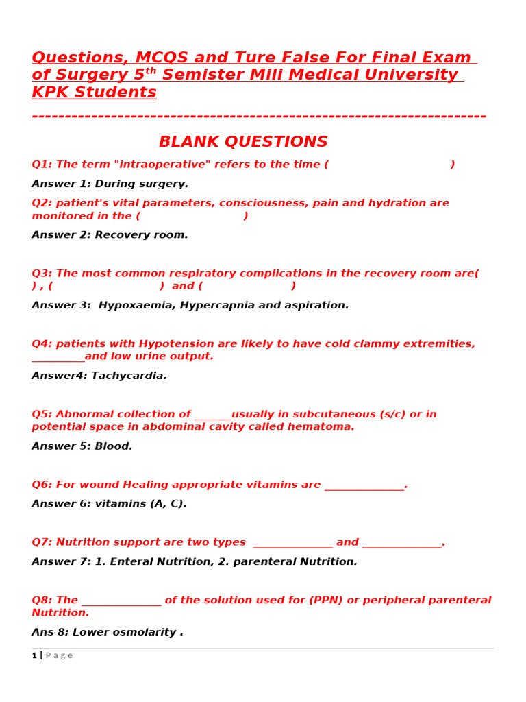 Surgery Short and Question, Mcqs and Ture False | PDF | Surgical Suture ...