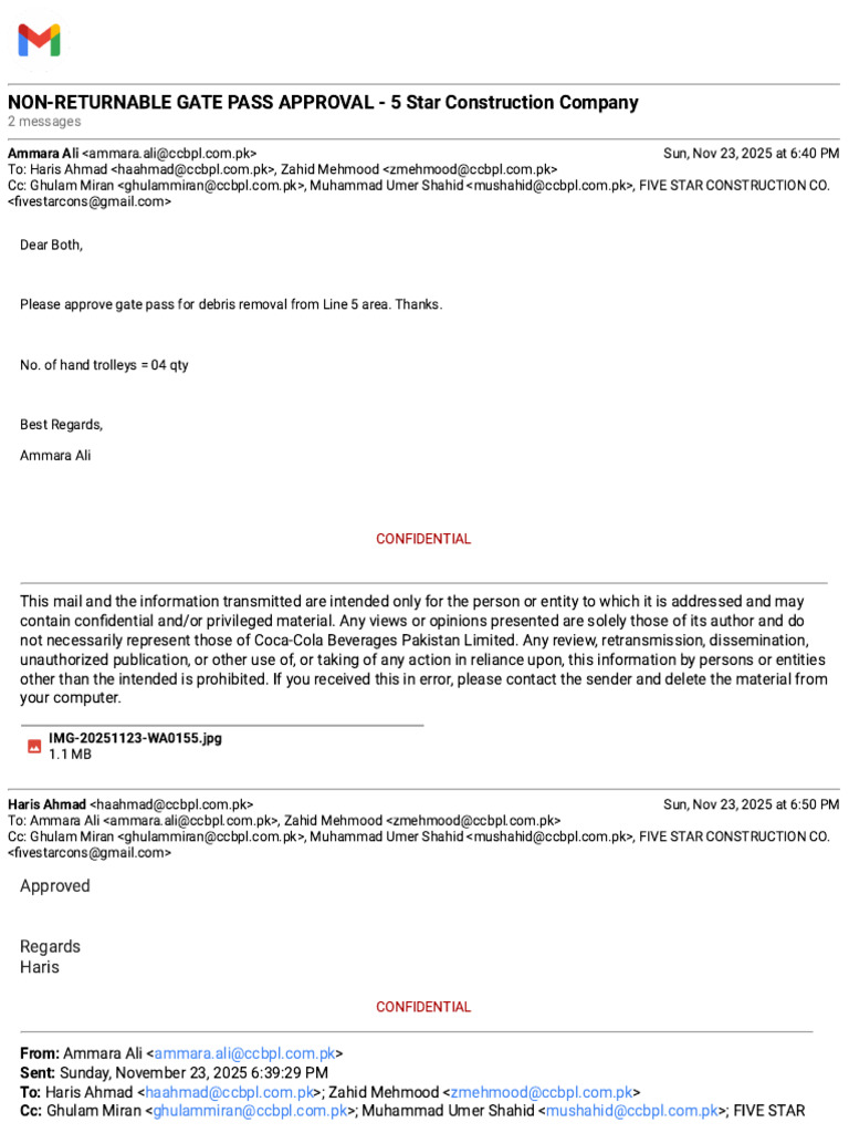 Gate Pass Approval for Debris Removal | PDF