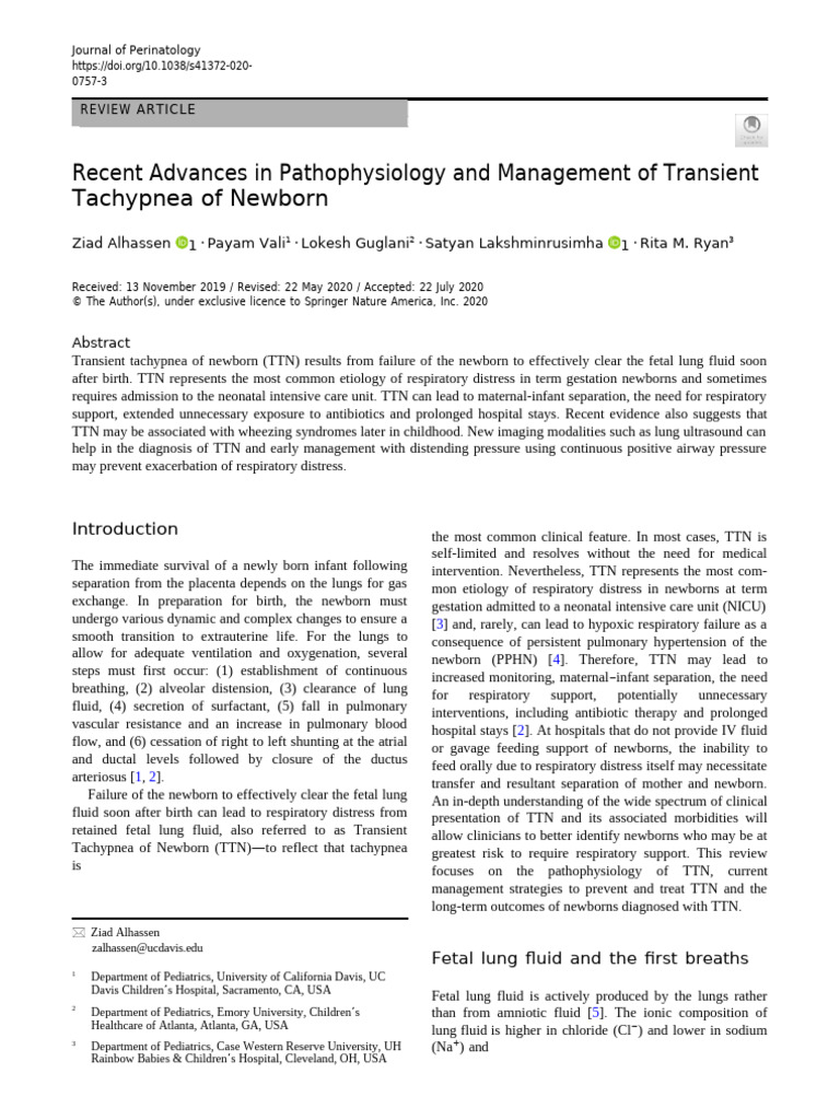 Recent Advances in Pathophysiology and Management of Transient ...