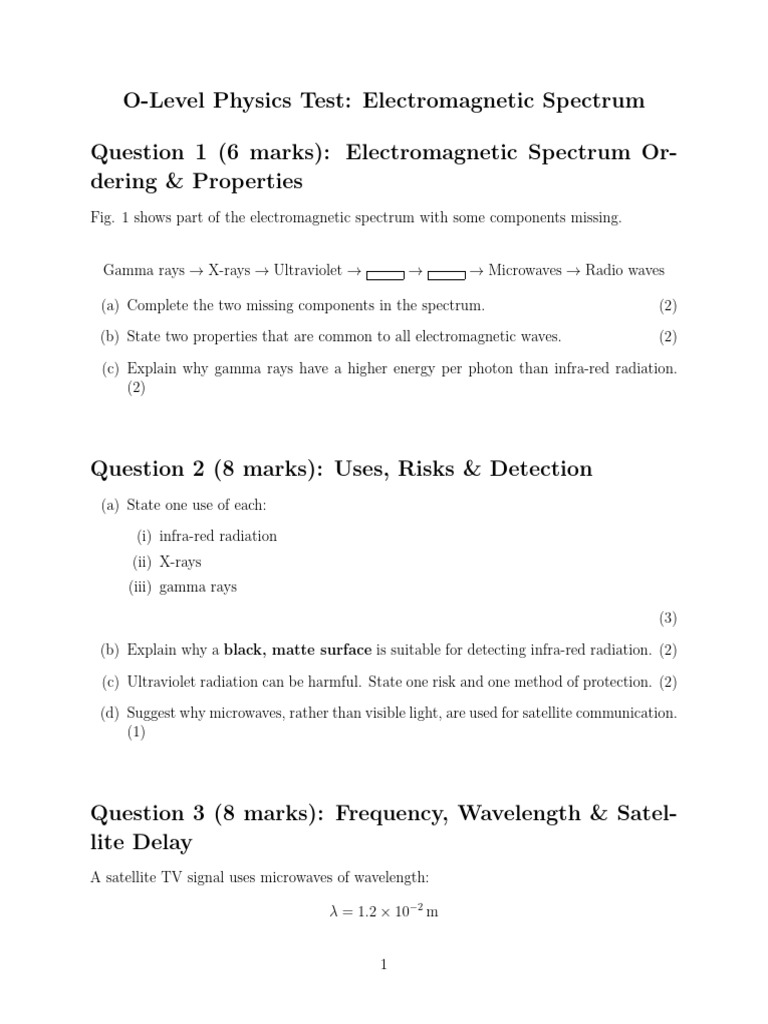 O-Level Physics: Electromagnetic Spectrum Test | PDF | Electromagnetic ...