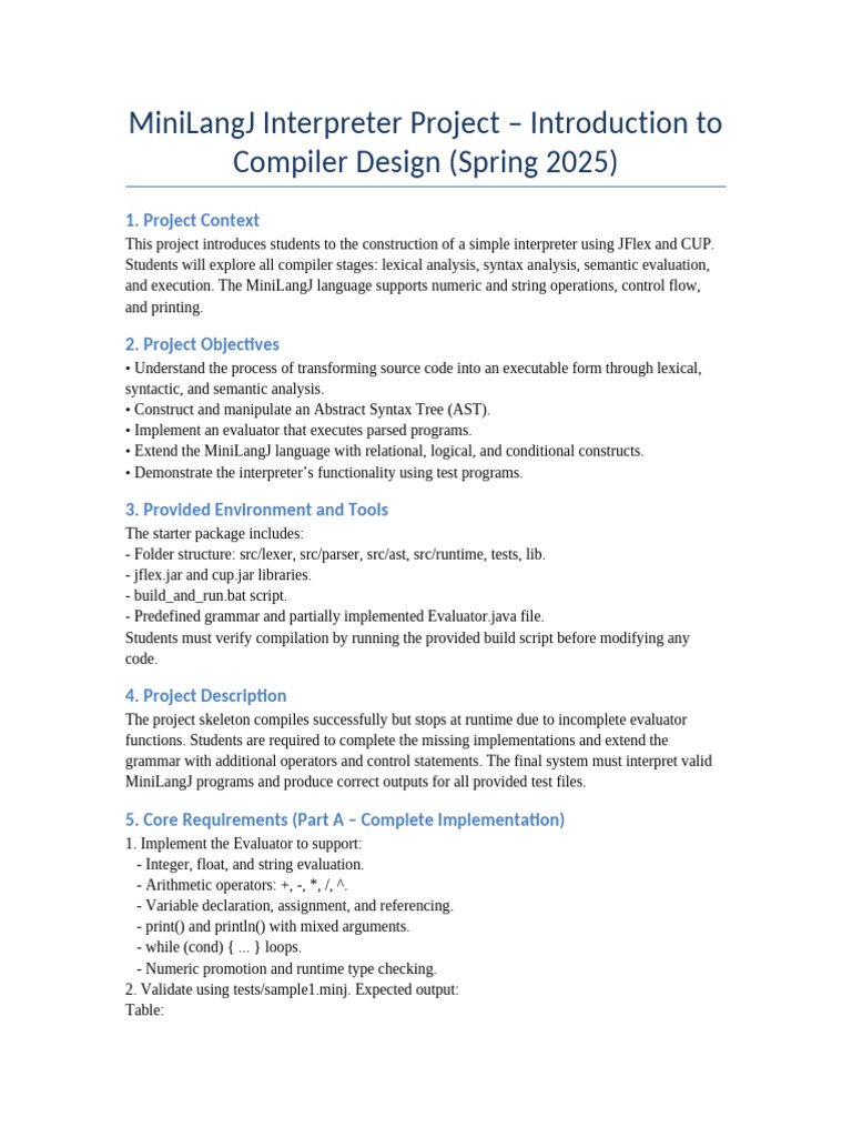 MiniLangJ Interpreter Project Overview | PDF | Parsing | Software ...