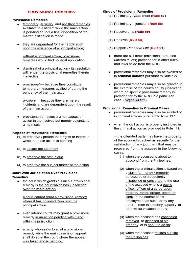 Understanding Provisional Remedies | PDF | Judgment (Law) | Garnishment