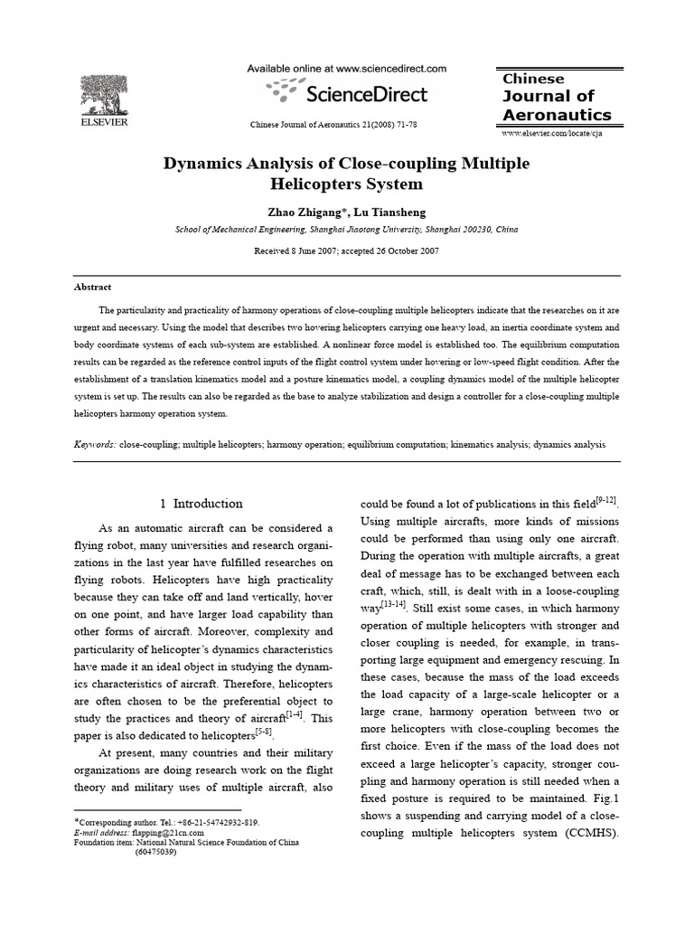 Dynamics of Close-Coupling Helicopters | PDF | Helicopter | Kinematics