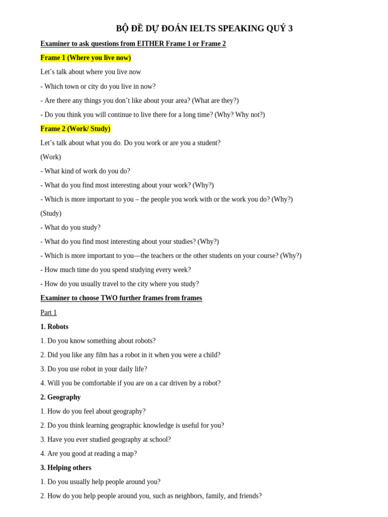 Bộ Đề Dự Đoán Ielts Speaking Quý 3 | PDF | Clothing | Fashion