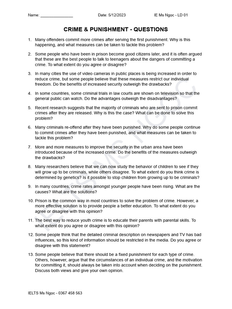 Crime & Punishment - Questions and Ideas | PDF | Punishments | Crimes