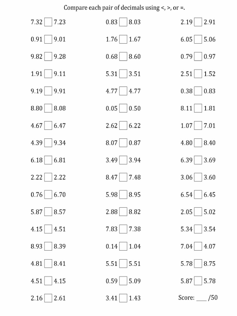 Comparing Decimals - 4 | PDF