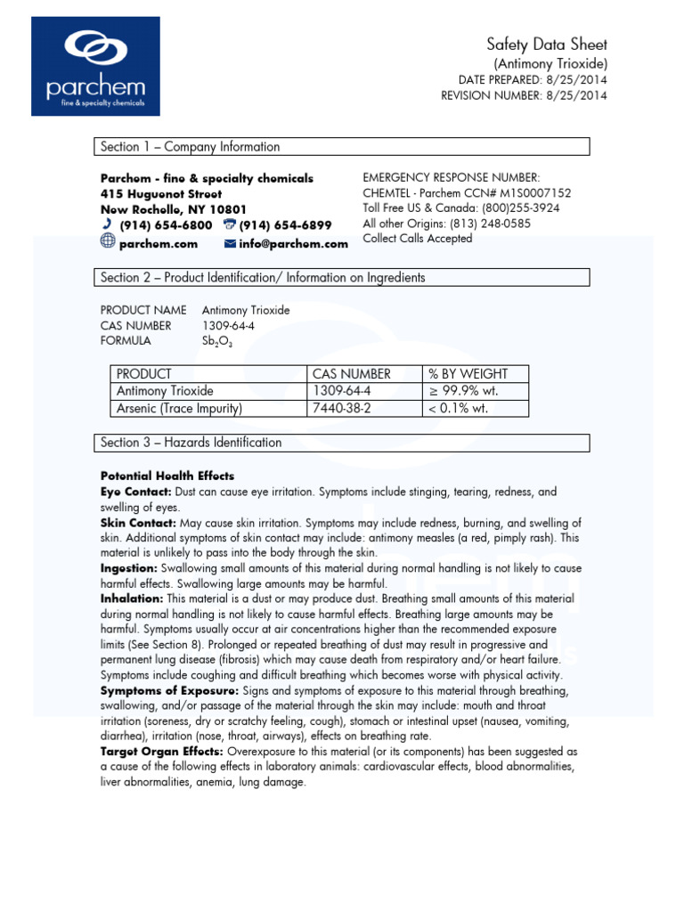 Antimony Trioxide Msds | PDF | Dangerous Goods | Working Conditions