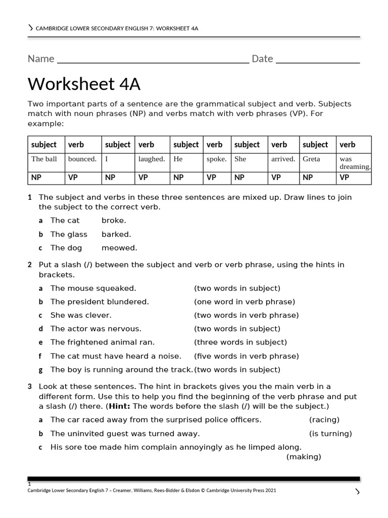 Sentence Structure Worksheet for Grade 7 | PDF | Subject (Grammar) | Phrase